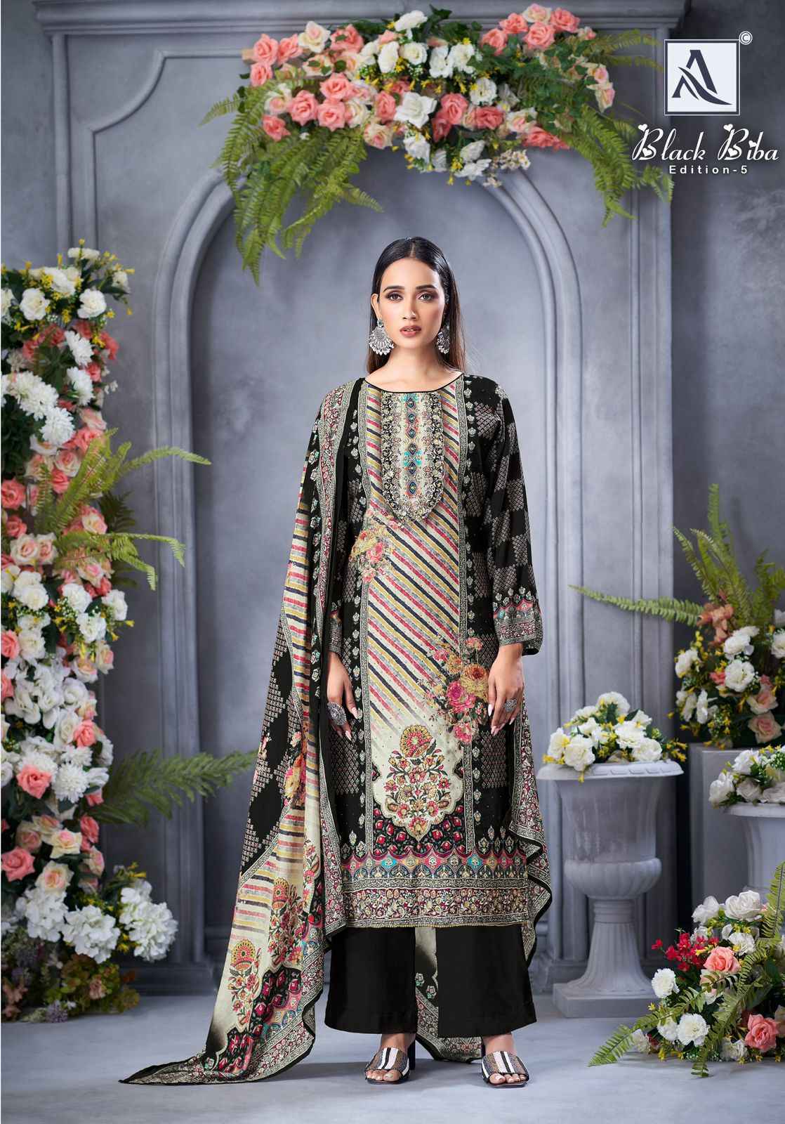 Alok Black Biba Edition 5 Viscose Maslin Dress Material Designer Ladies ...