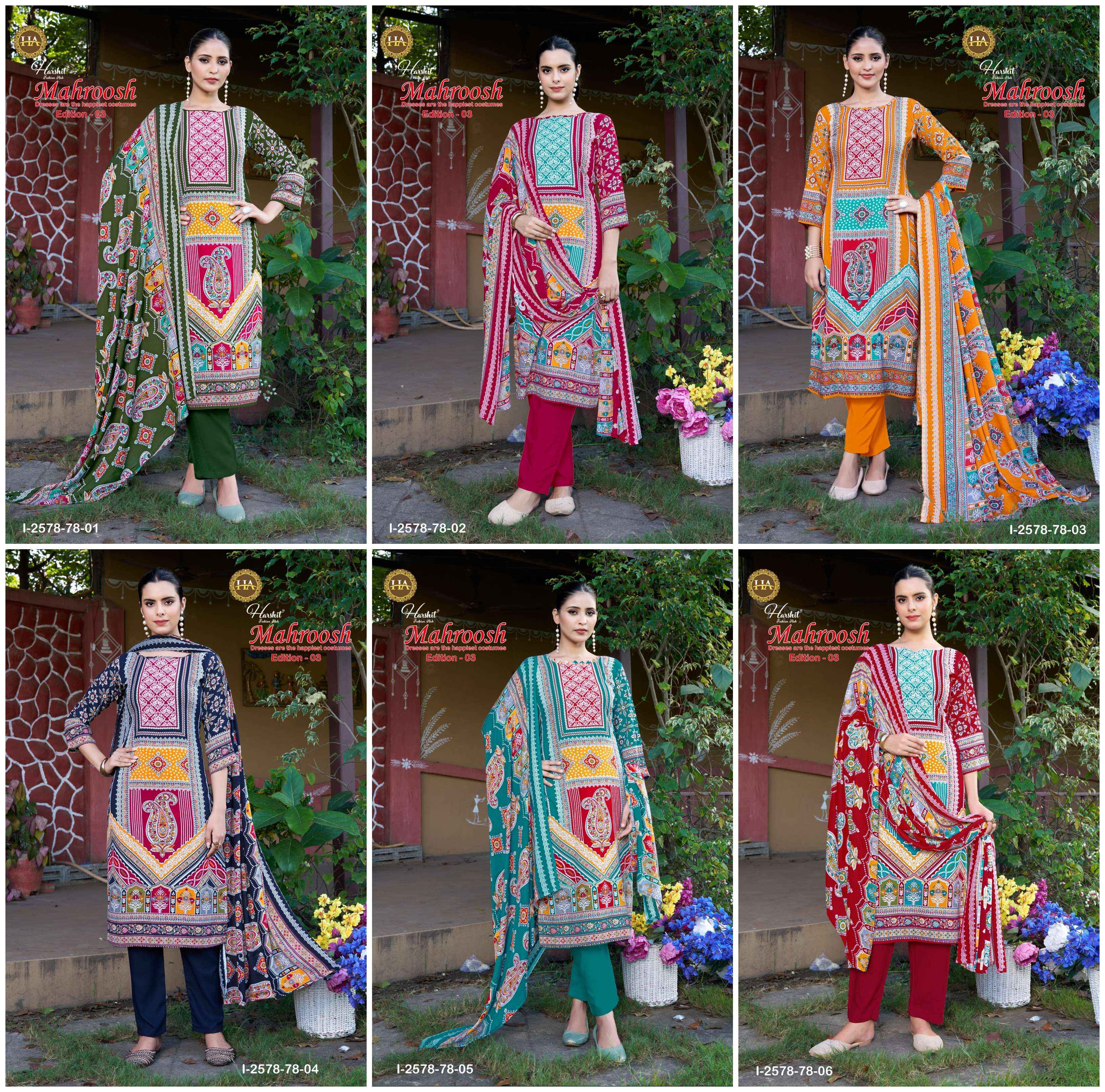 Harshit Fashion Mehroosh Edition-03 Viscouse Reyon Dress Material ...